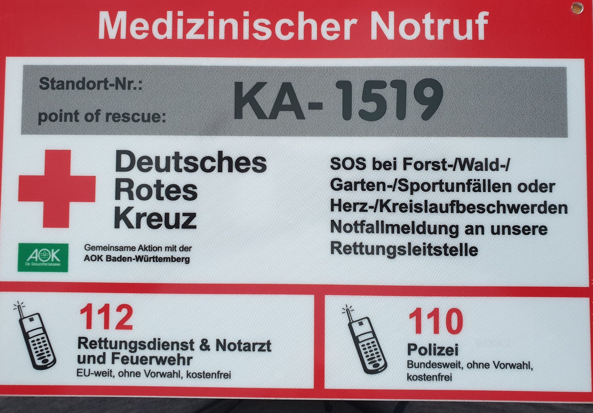 Wichtige Notfallinfo für (m/w/d):Wanderer, Spaziergänger, Jogger ...