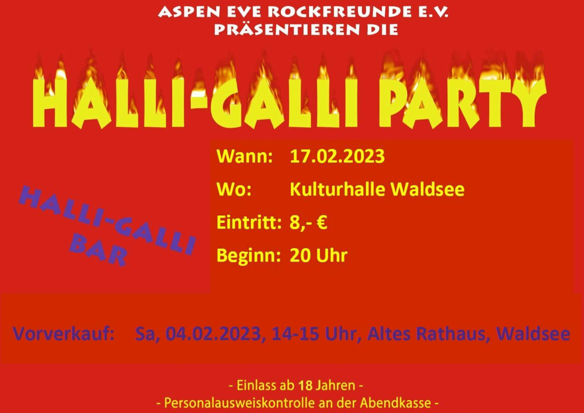 Halli Galli Party am 17.02.2023: Vorverkauf am 04.02.2023 - Waldsee