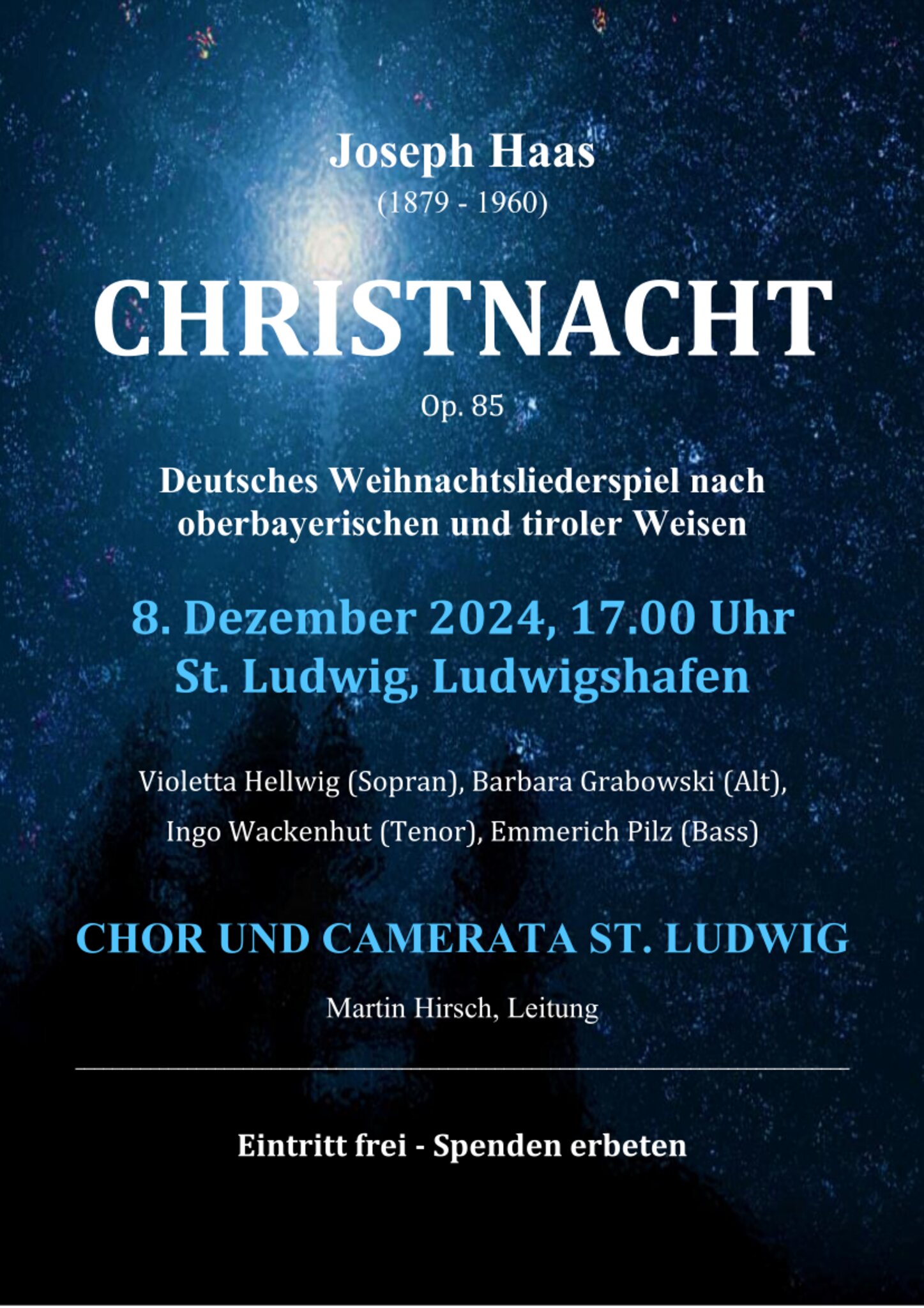 Konzert am 8. Dezember 2024, 17:00 Uhr: "Christnacht" von Joseph Haas in der Ludwigskirche ...